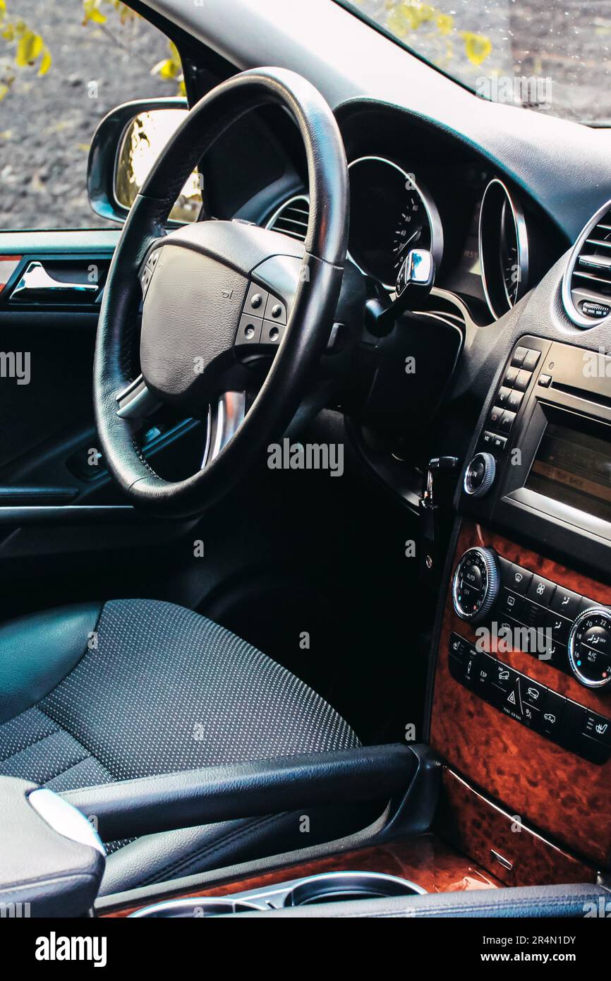 View of the interior of a modern automobile showing the dashboard. Car ...