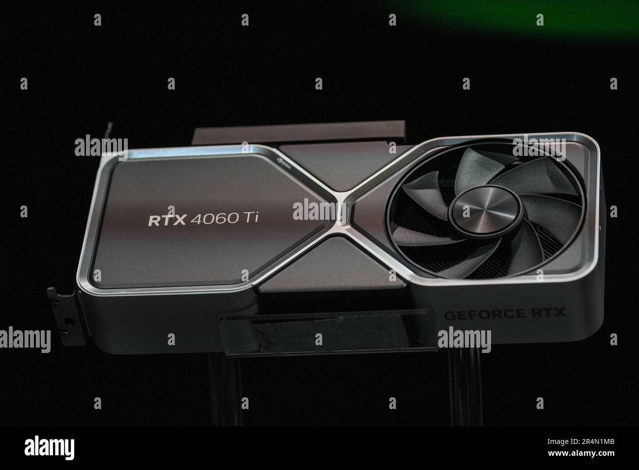 The NVIDIA 4060Ti graphics card shown during the Nvidia president and ...