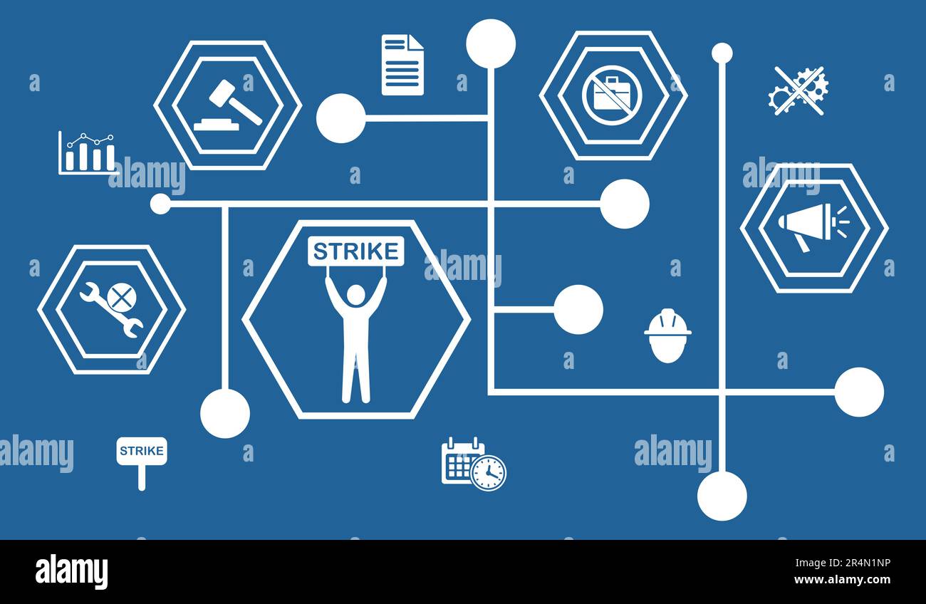 Concept of strike with connected icons Stock Photo - Alamy