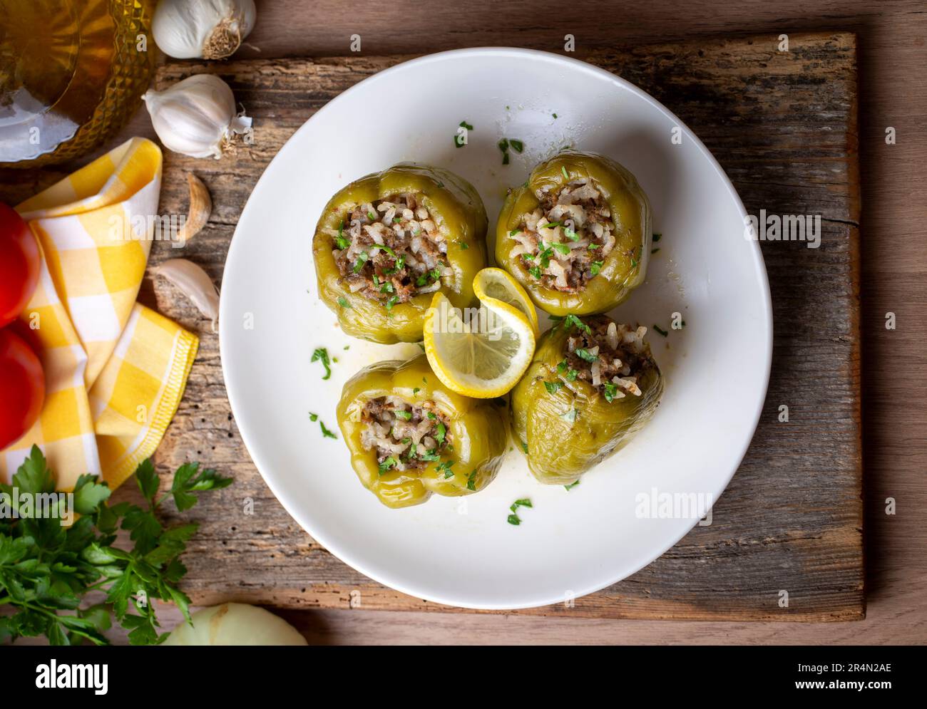 Traditional delicious Turkish food; stuffed bell peppers with meat ...