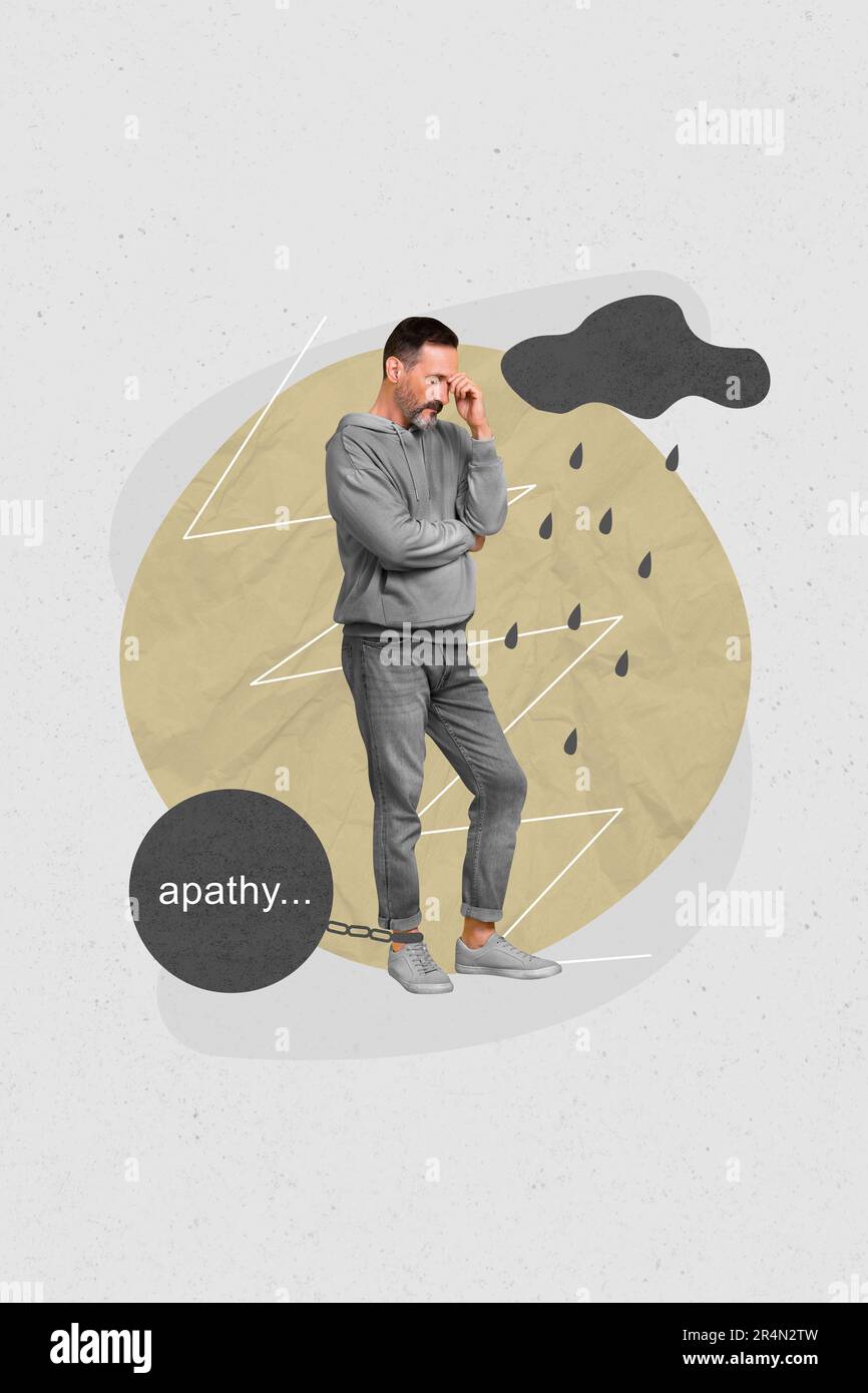 Artwork 3d collage sketch of worried nervous retired man suffering ...