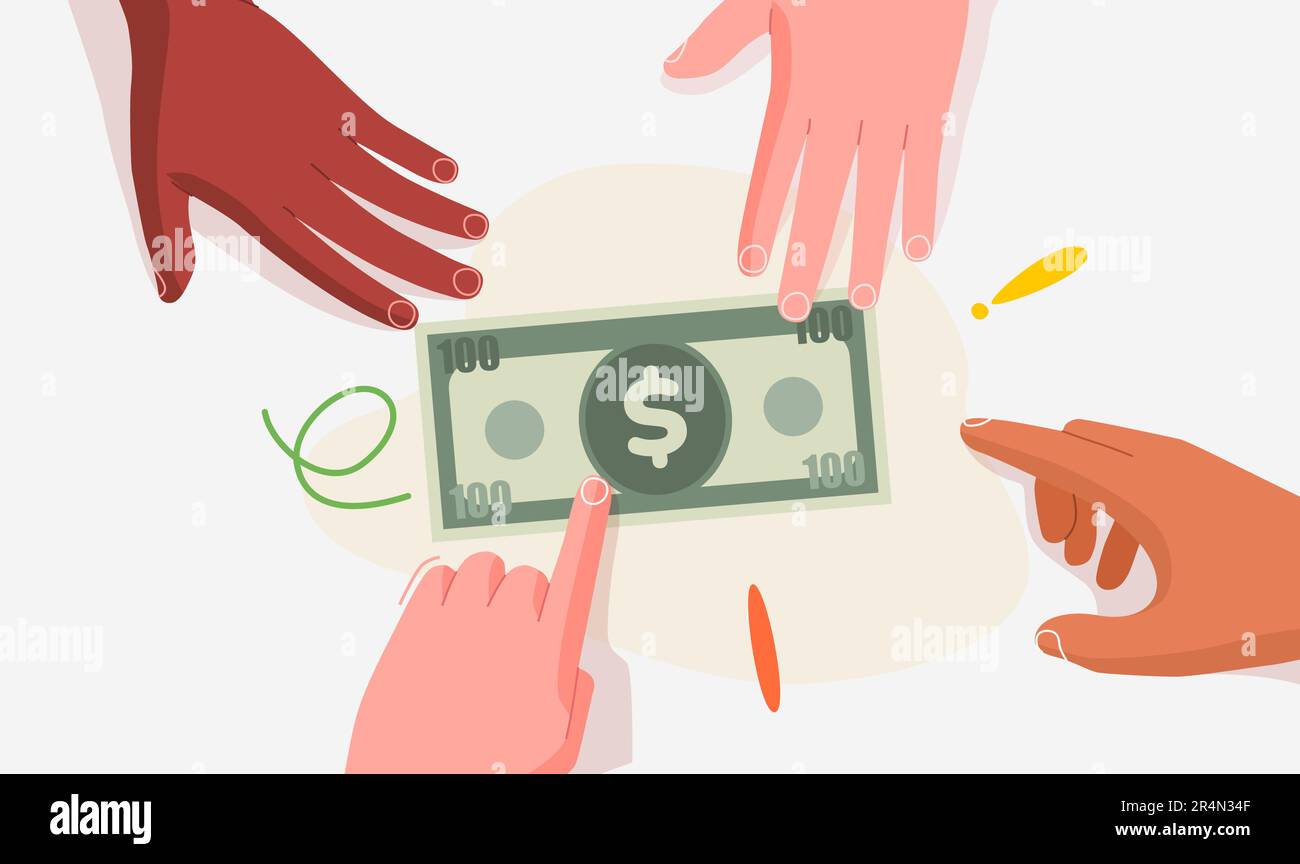 A group of hands reach for money. Modern flat style. Isolated on white ...