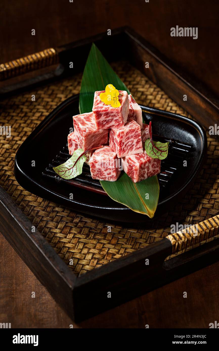 diced wagyu beef cubes for Japanese bbq or Korea bbq。 Stock Photo - Alamy