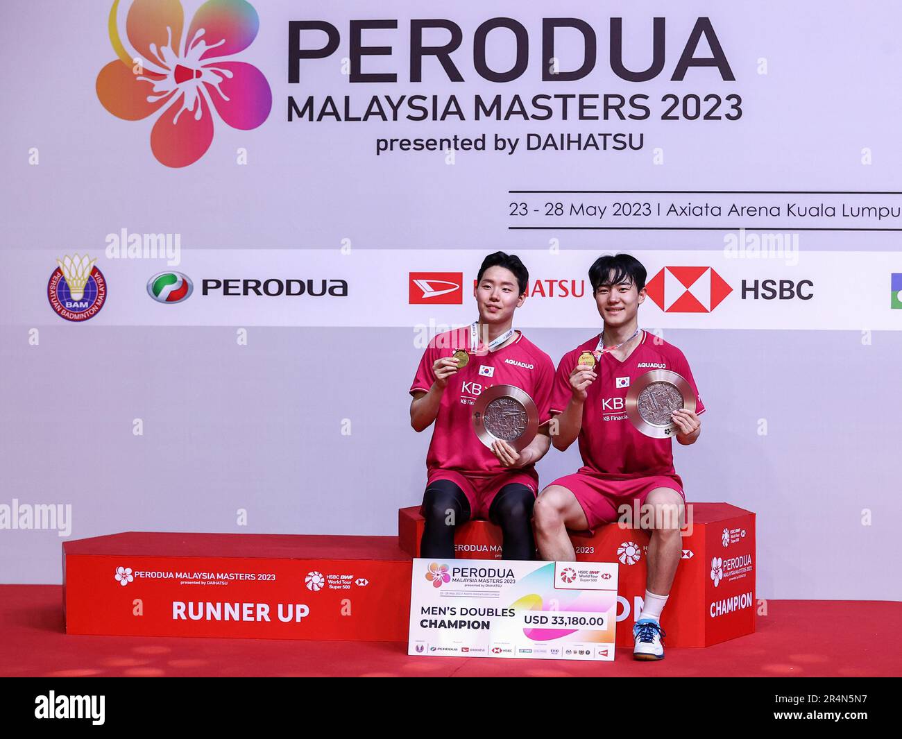 Kuala Lumpur, Malaysia. 29th May, 2023. Kang Min Hyuk (R) and Seo Seung Jae of Korea pose with ...