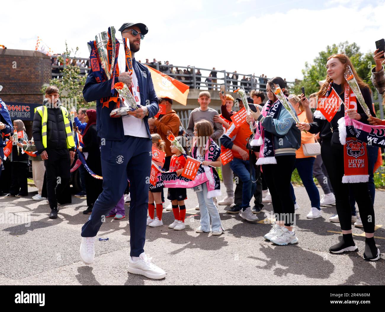 Luton Town's Sonny Bradley leaves Luton Town's main reception holding ...