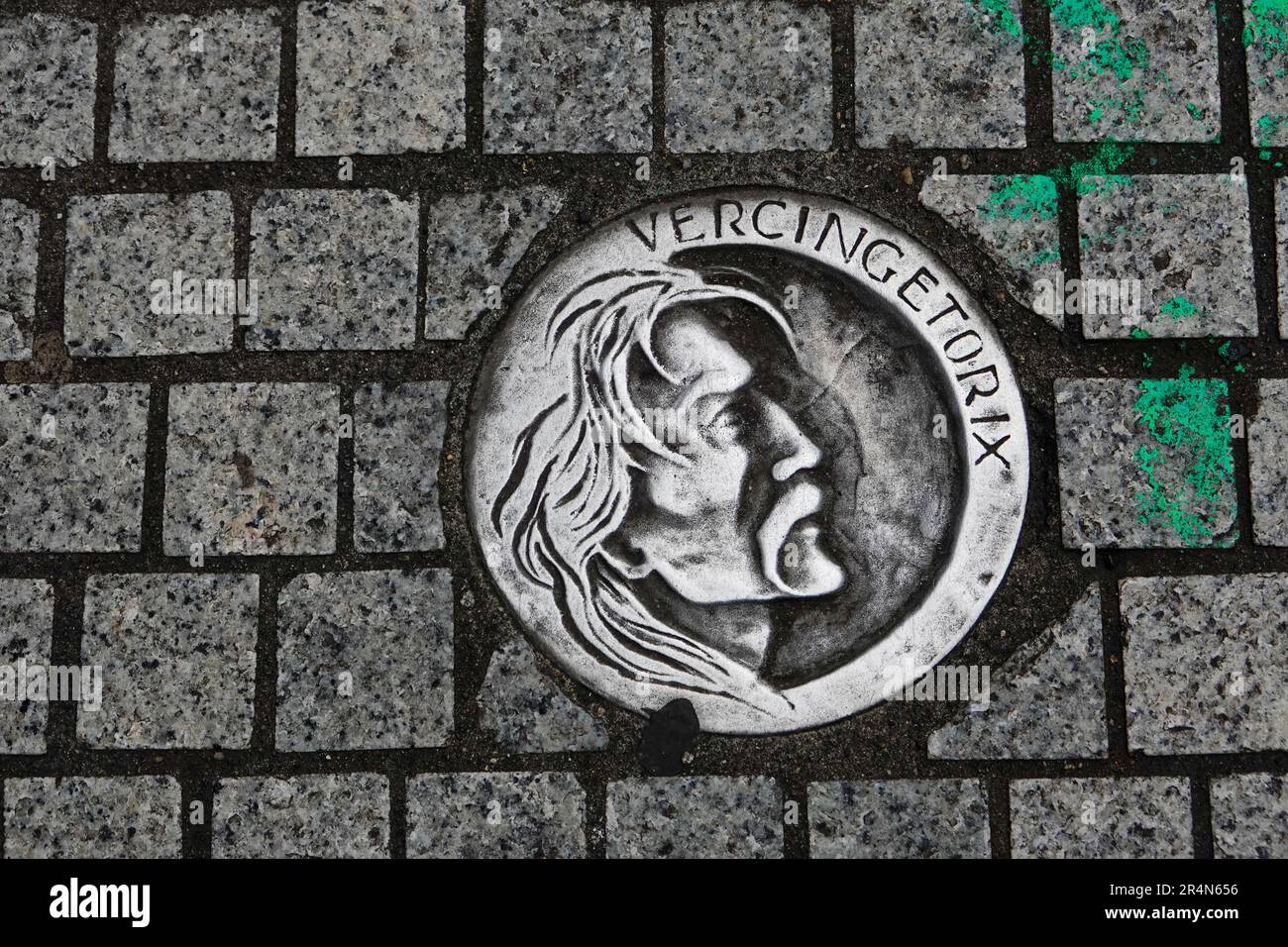Walkway medallion depicting Vercingetorix, Gallic king and chieftain of ...