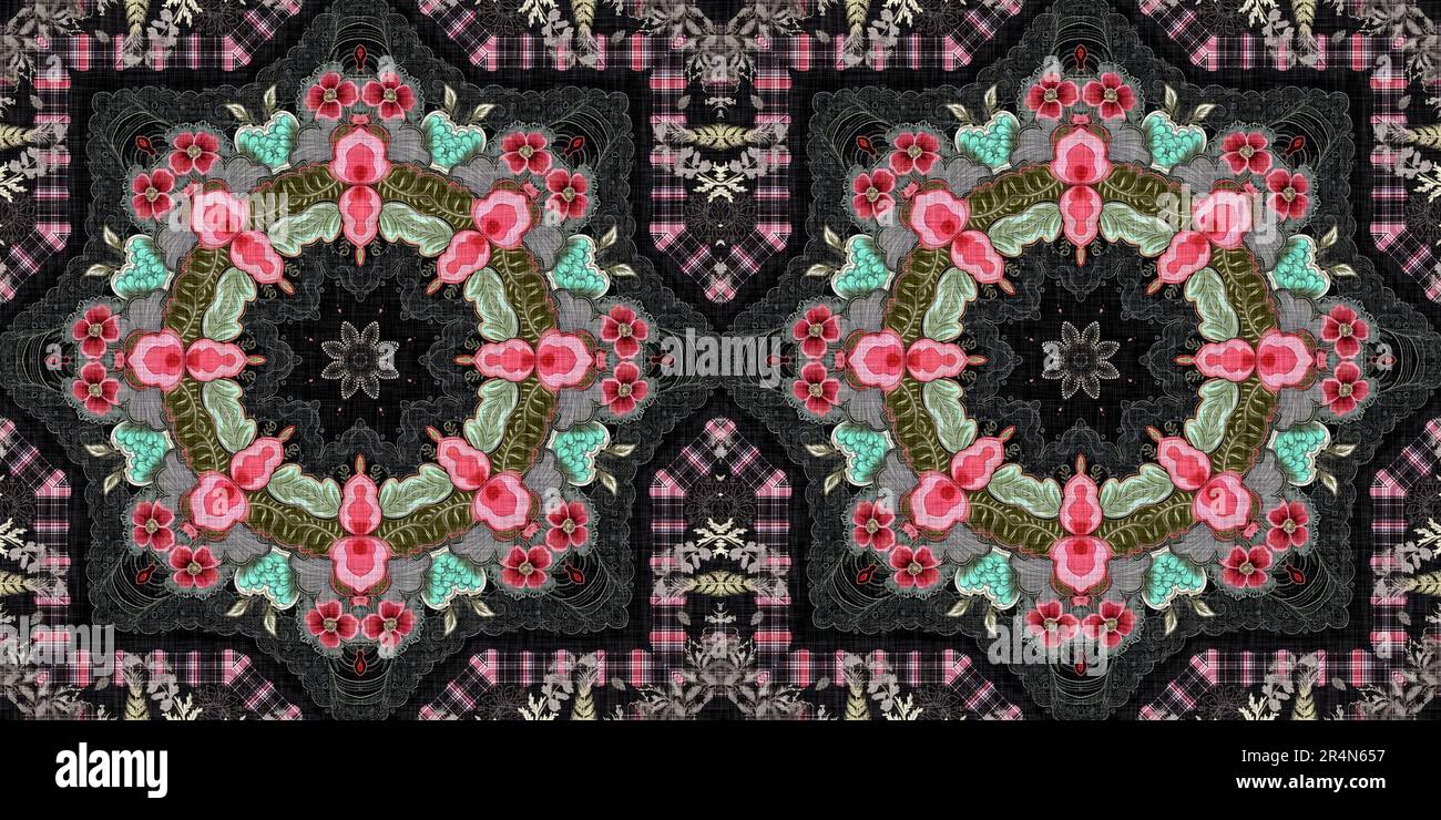 Boho folkloric flower banner with a gypsy retro style. Repeatable ...
