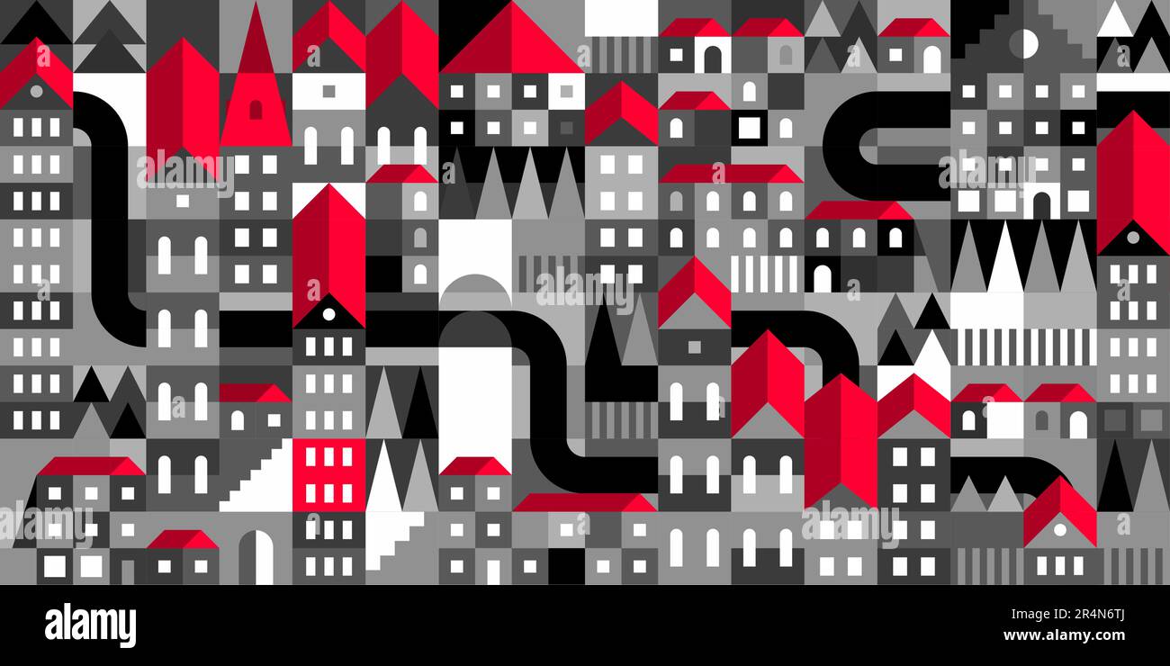 Black And Red And White Abstract Seamless Vector Bauhaus Geometric City ...