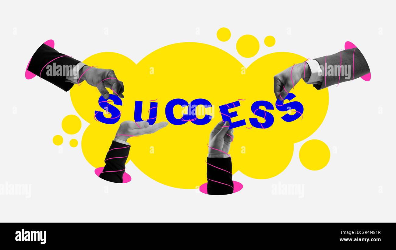 Human hands holding word of success. Well-coordinated teamwork ...