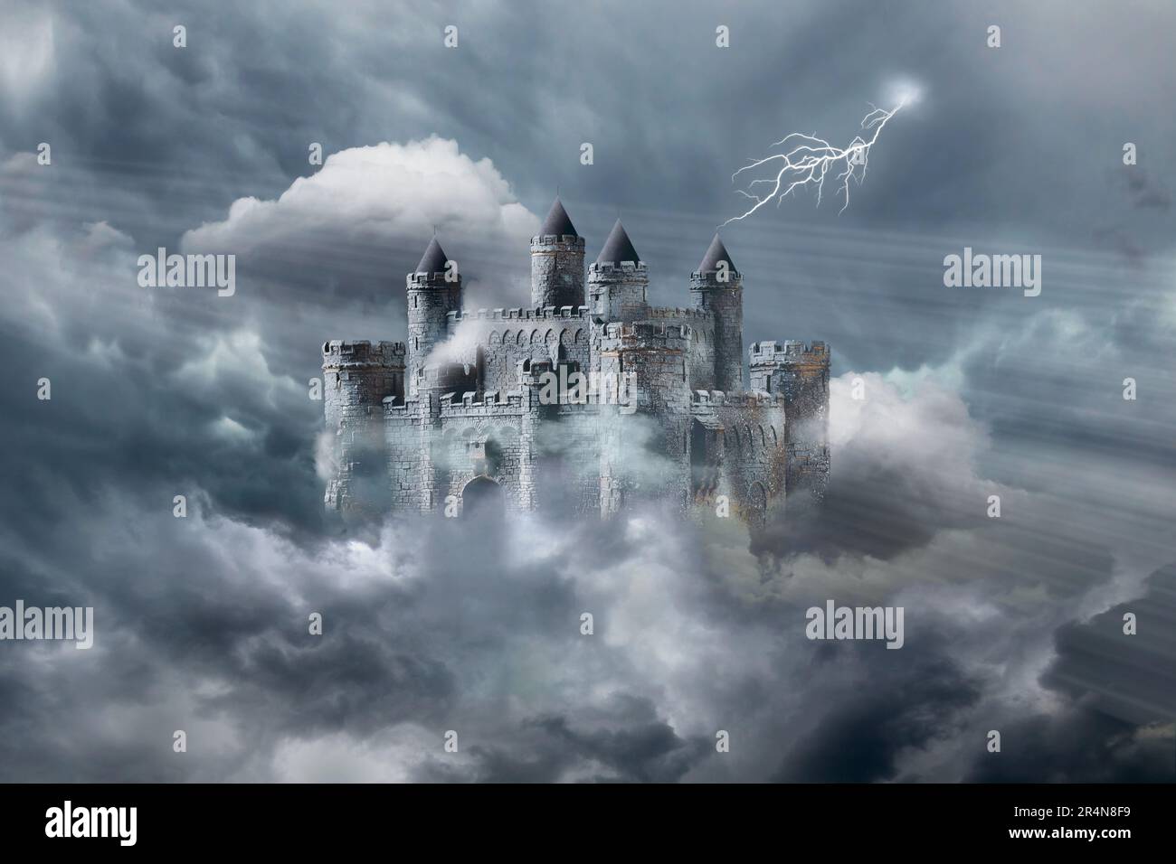 Castle in the air concept with stormy sky and lightning Stock Photo - Alamy