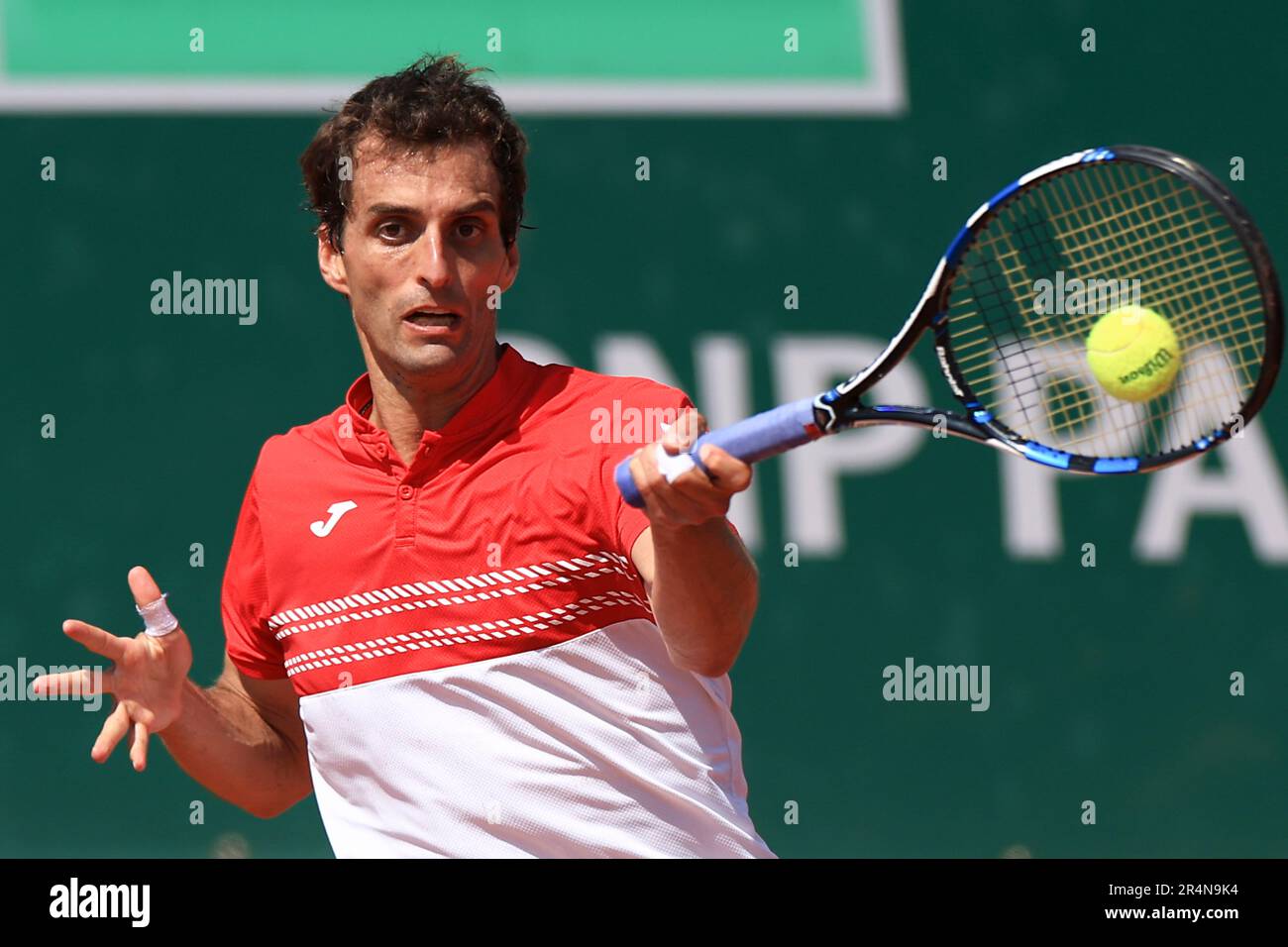 Spain's Albert Ramos-Vinolas plays a shot against Switzerland's Stan ...