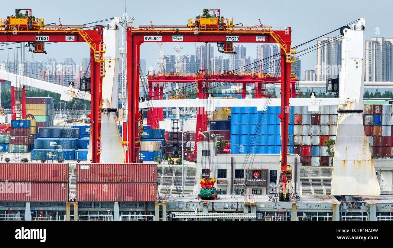 SUZHOU, CHINA - APRIL 19, 2023 - (FILE) RTG (tire crane) leaves Taicang ...