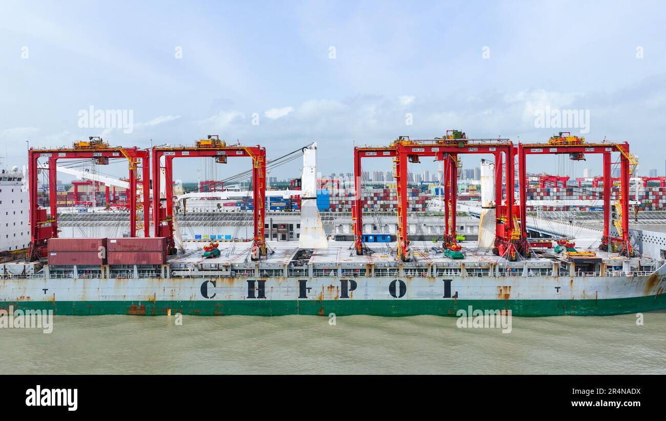 SUZHOU, CHINA - APRIL 19, 2023 - (FILE) RTG (tire crane) leaves Taicang ...