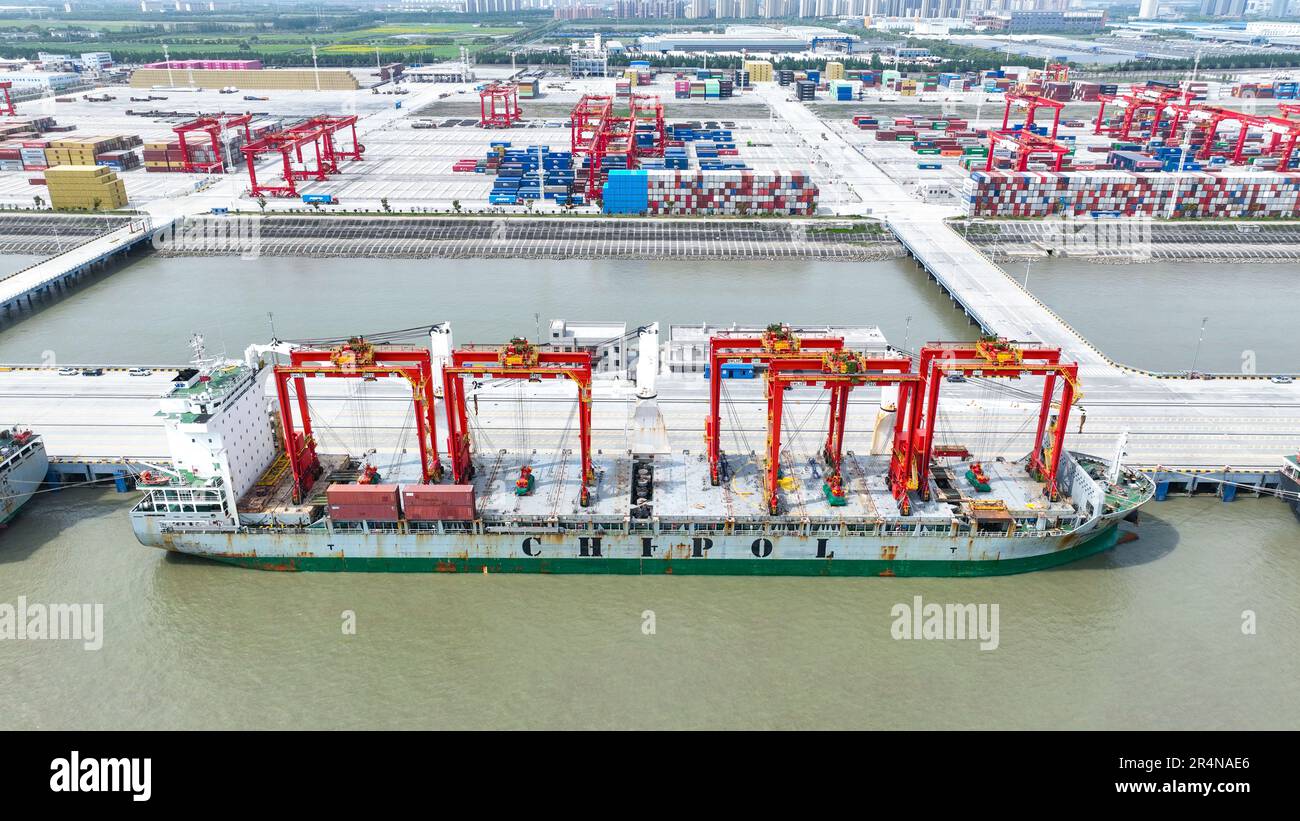 SUZHOU, CHINA - APRIL 19, 2023 - (FILE) RTG (tire crane) leaves Taicang ...