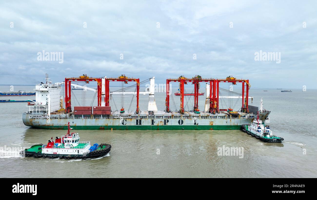 SUZHOU, CHINA - APRIL 19, 2023 - (FILE) RTG (tire crane) leaves Taicang ...