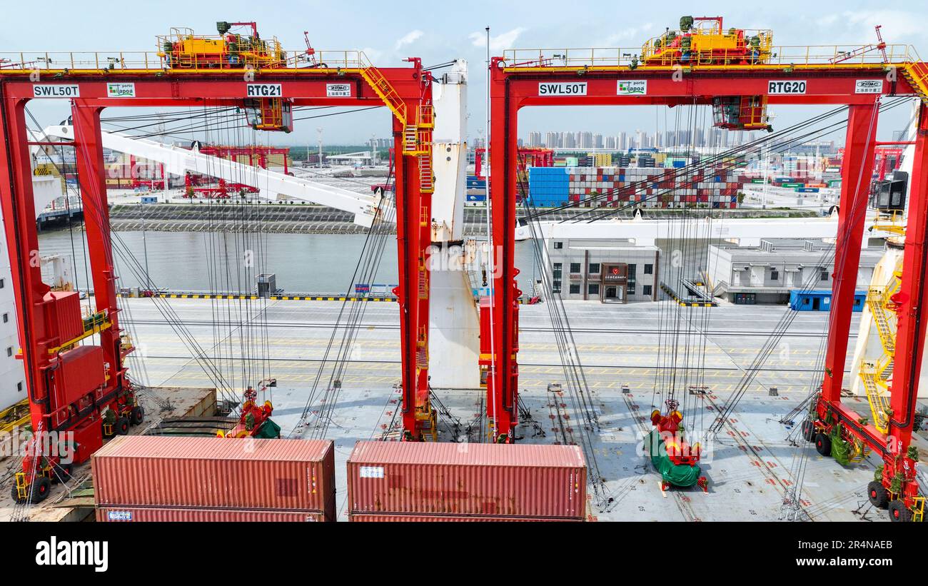 SUZHOU, CHINA - APRIL 19, 2023 - (FILE) RTG (tire crane) leaves Taicang ...