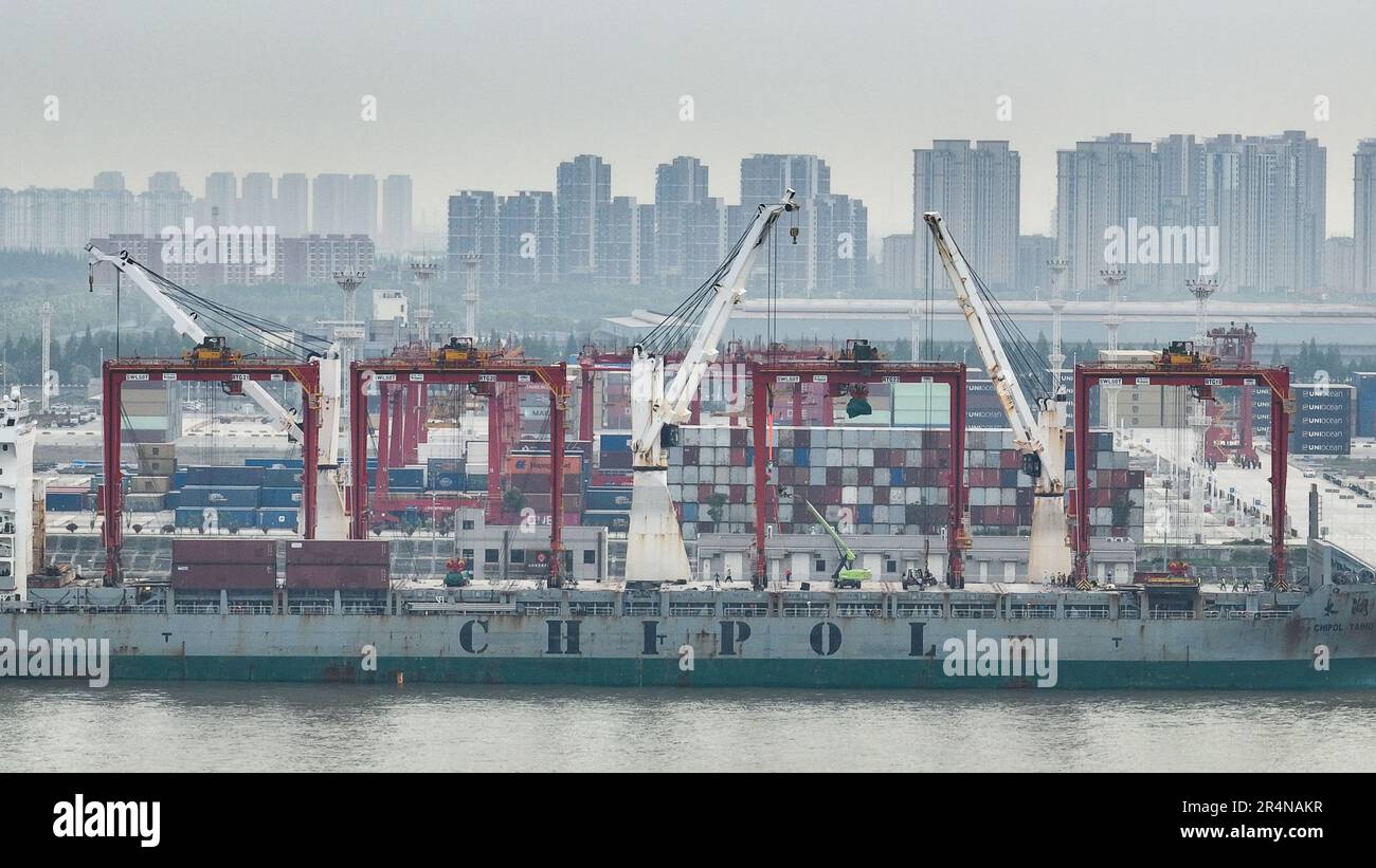 SUZHOU, CHINA - APRIL 19, 2023 - (FILE) RTG (tire crane) leaves Taicang ...