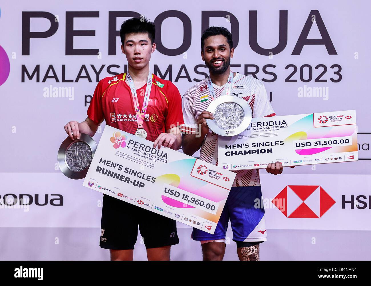Kuala Lumpur, Malaysia. 28th May, 2023. Prannoy H. S. of India (R) and ...