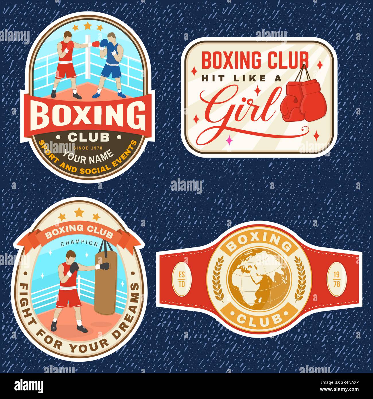 Set of Boxing club badge, logo, patch design. Vector. For Boxing sport ...