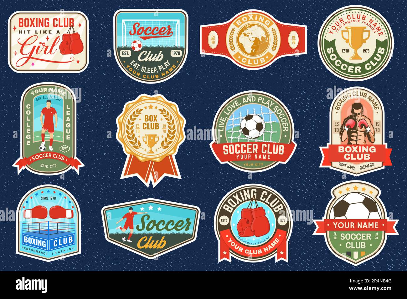 Set of soccer, football club and Boxing club badge, logo, patch design ...