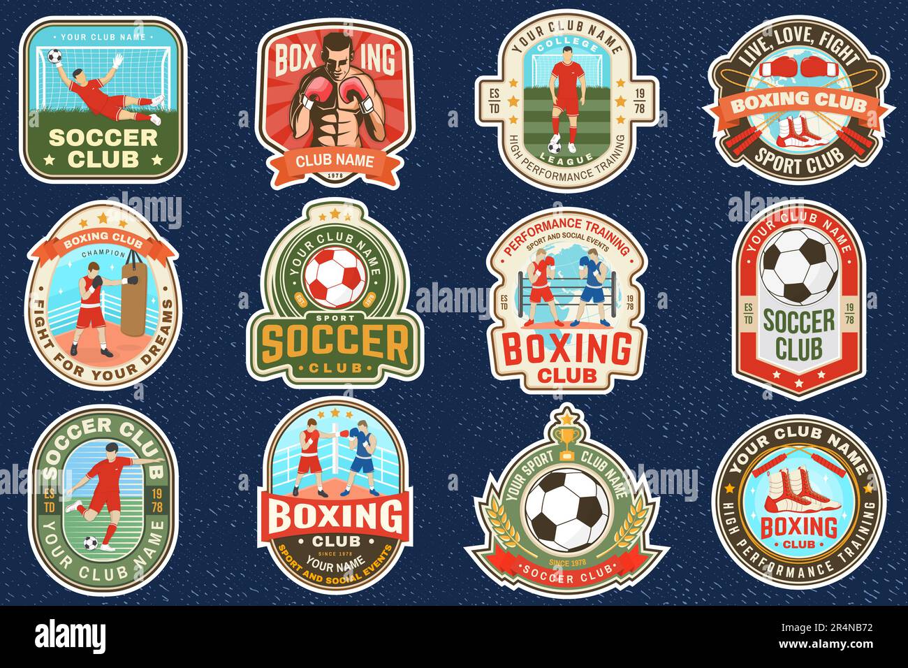 Set of soccer, football club and Boxing club badge, logo, patch design ...