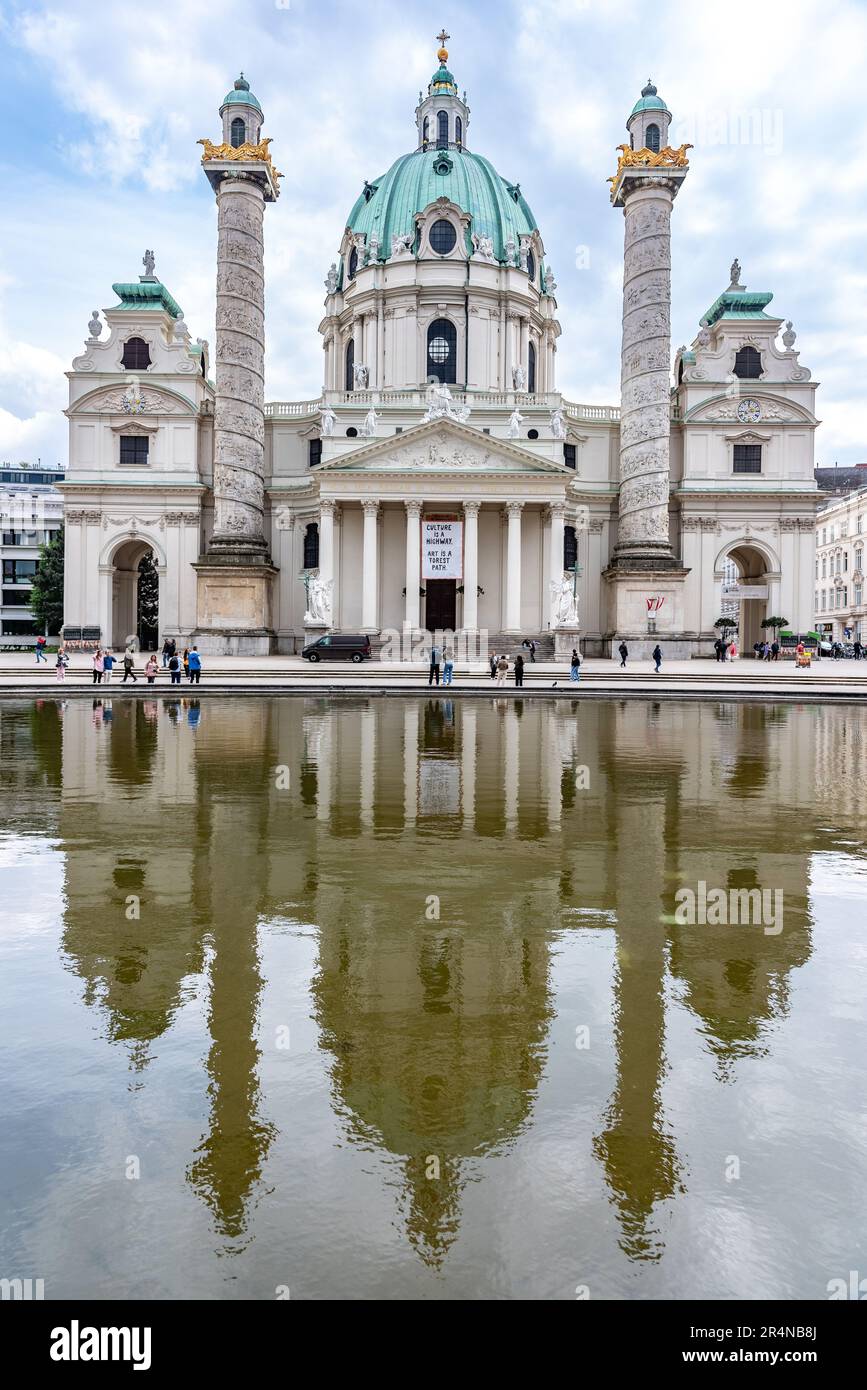 Karlskirche baroque church in Karlsplatz square in Vienna, Austria on 3 ...