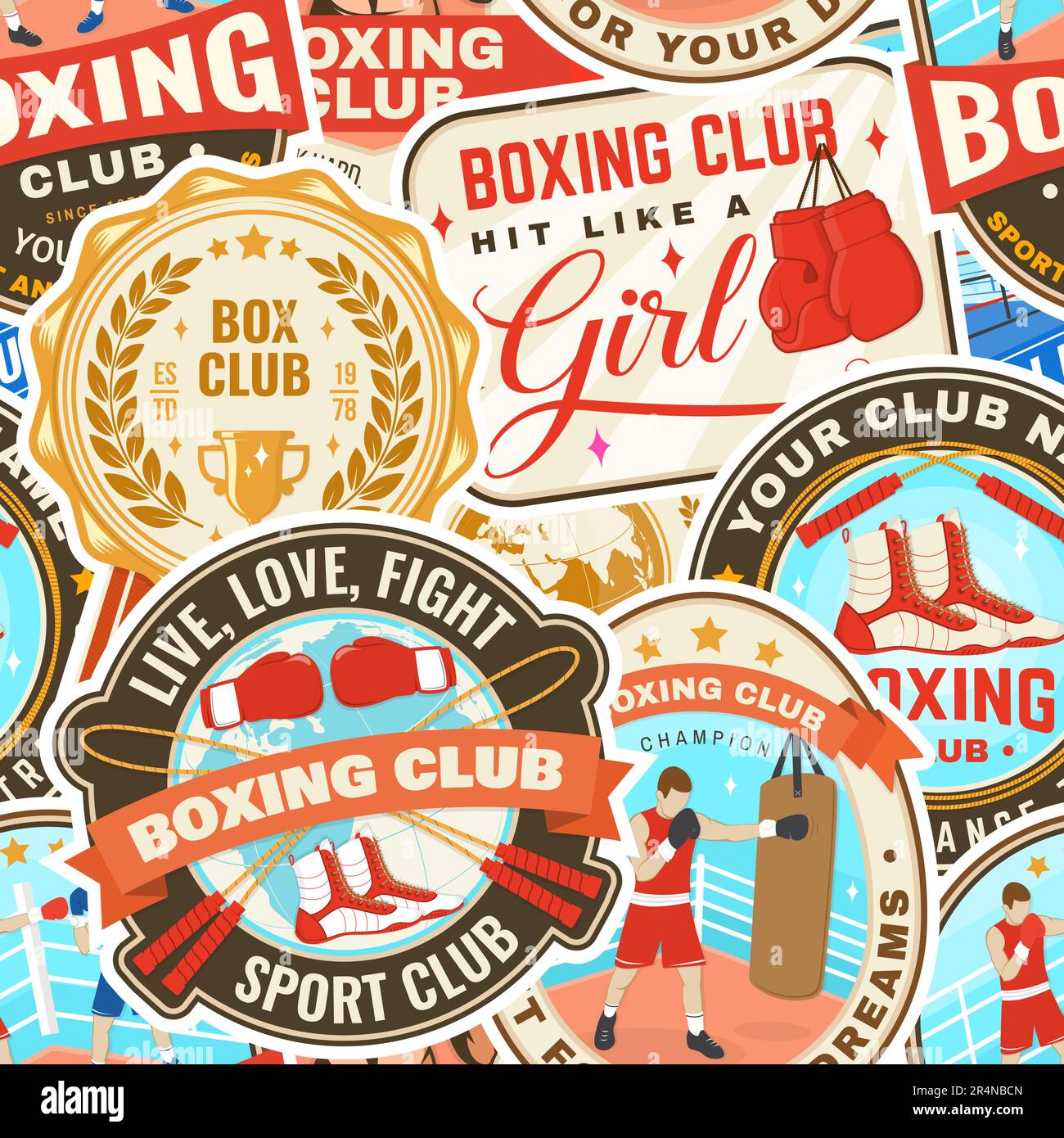 Boxing club seamless pattern. Vector illustration. Background with ...