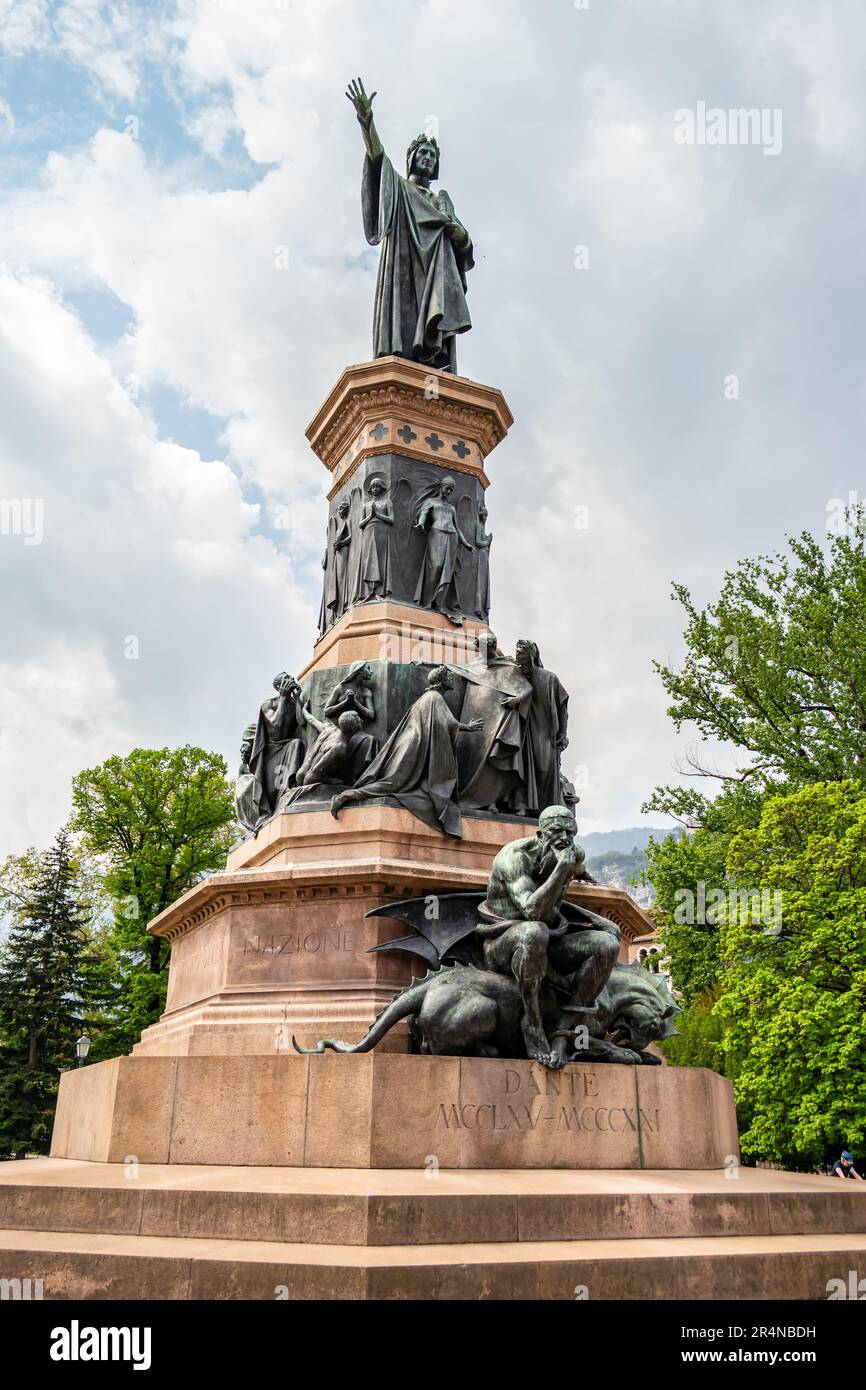 View of Dante statue located in a park in Trento 23 Aprile 2023, Trento ...