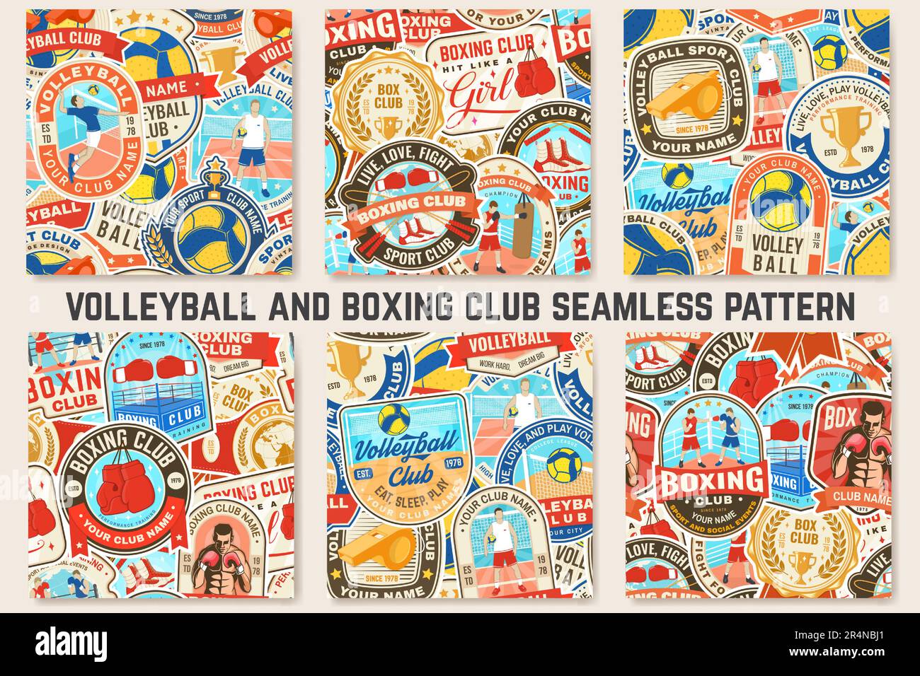 Boxing and Volleyball club seamless pattern. Vector. For Volleyball and ...