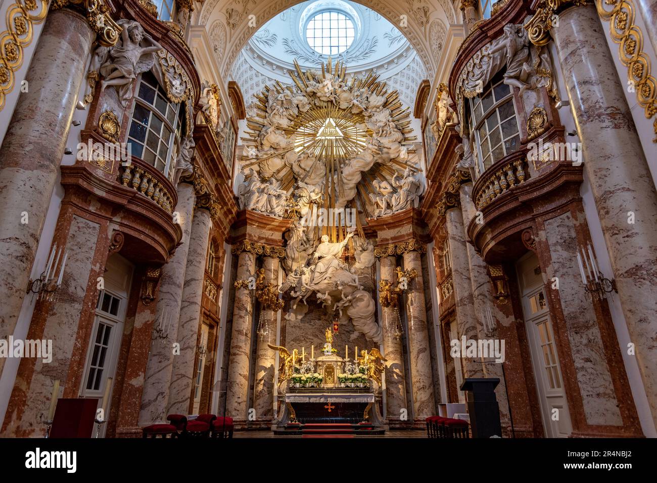 Interior of Karlskirche baroque church in Karlsplatz square in Vienna ...
