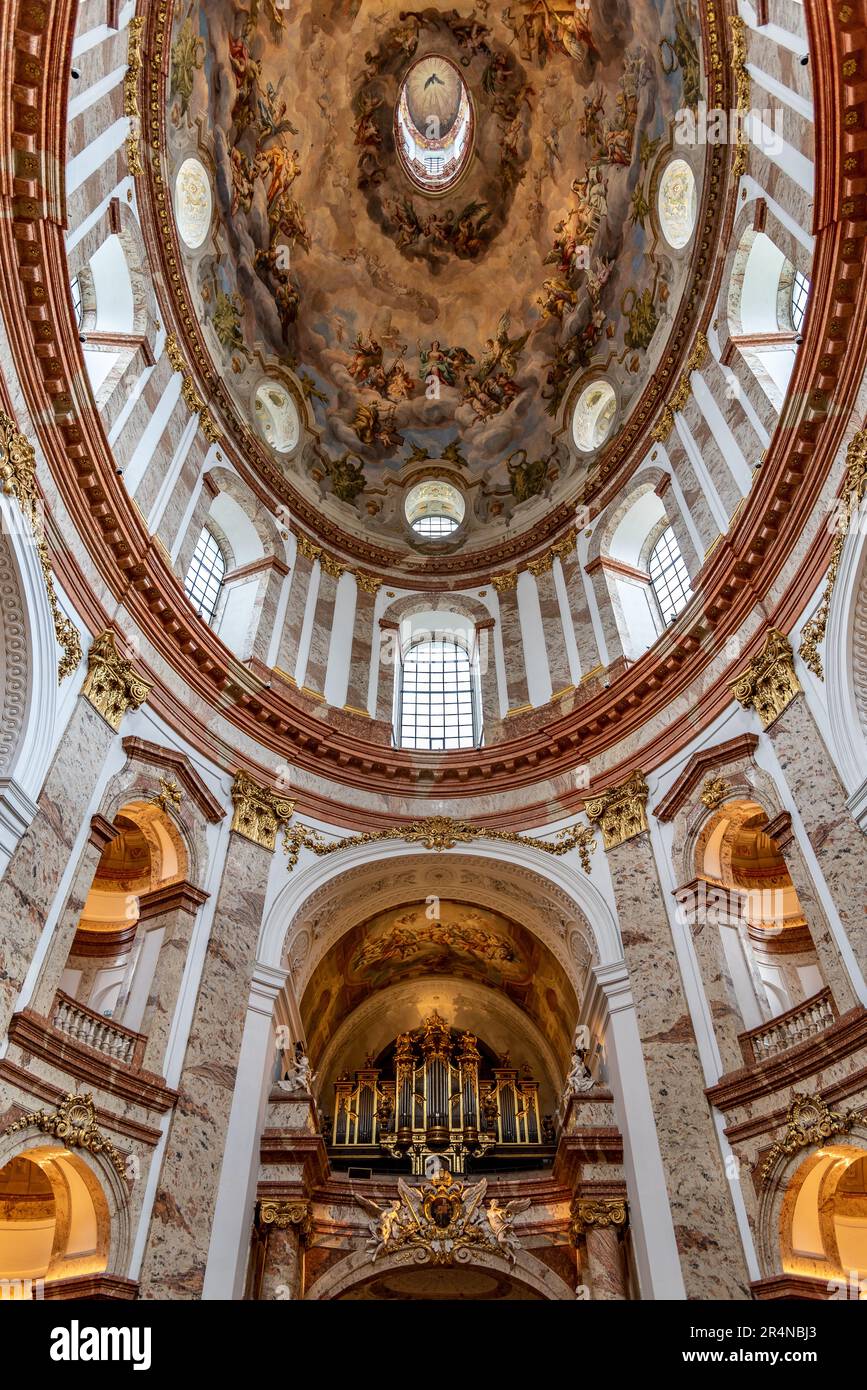 Interior of Karlskirche baroque church in Karlsplatz square in Vienna ...