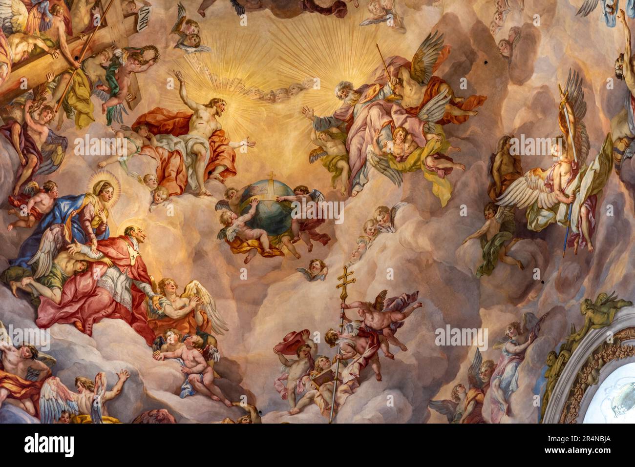 Frescoed interior of Karlskirche baroque church in Karlsplatz square in ...