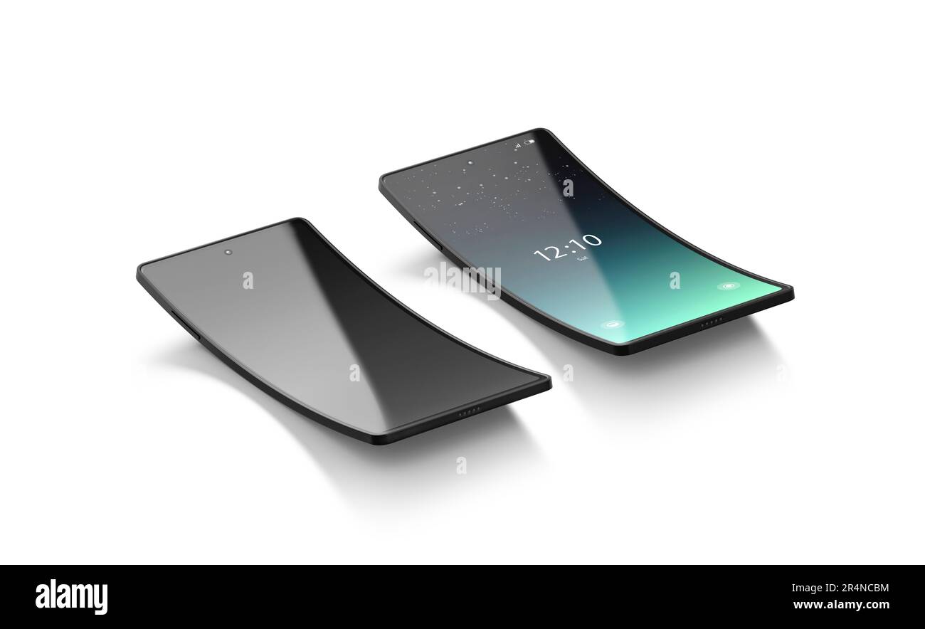 Black turned on off black flip display mockup, no gravity Stock Photo ...