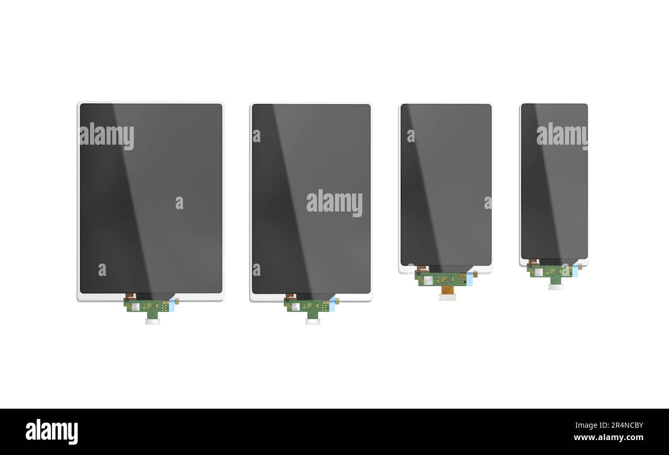 Blank black flexible rectangular display mockup, different size, top ...