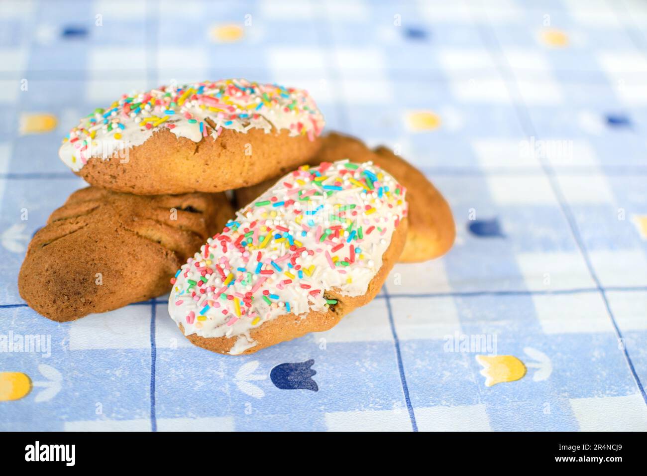 Image of Freshly made Tea pastries exposed in blue table background ...