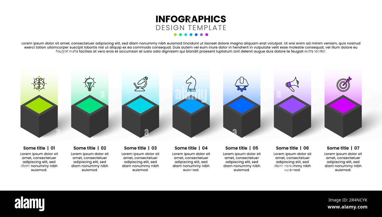 Infographic template with 7 options or steps. Cubes in row. Can be used ...