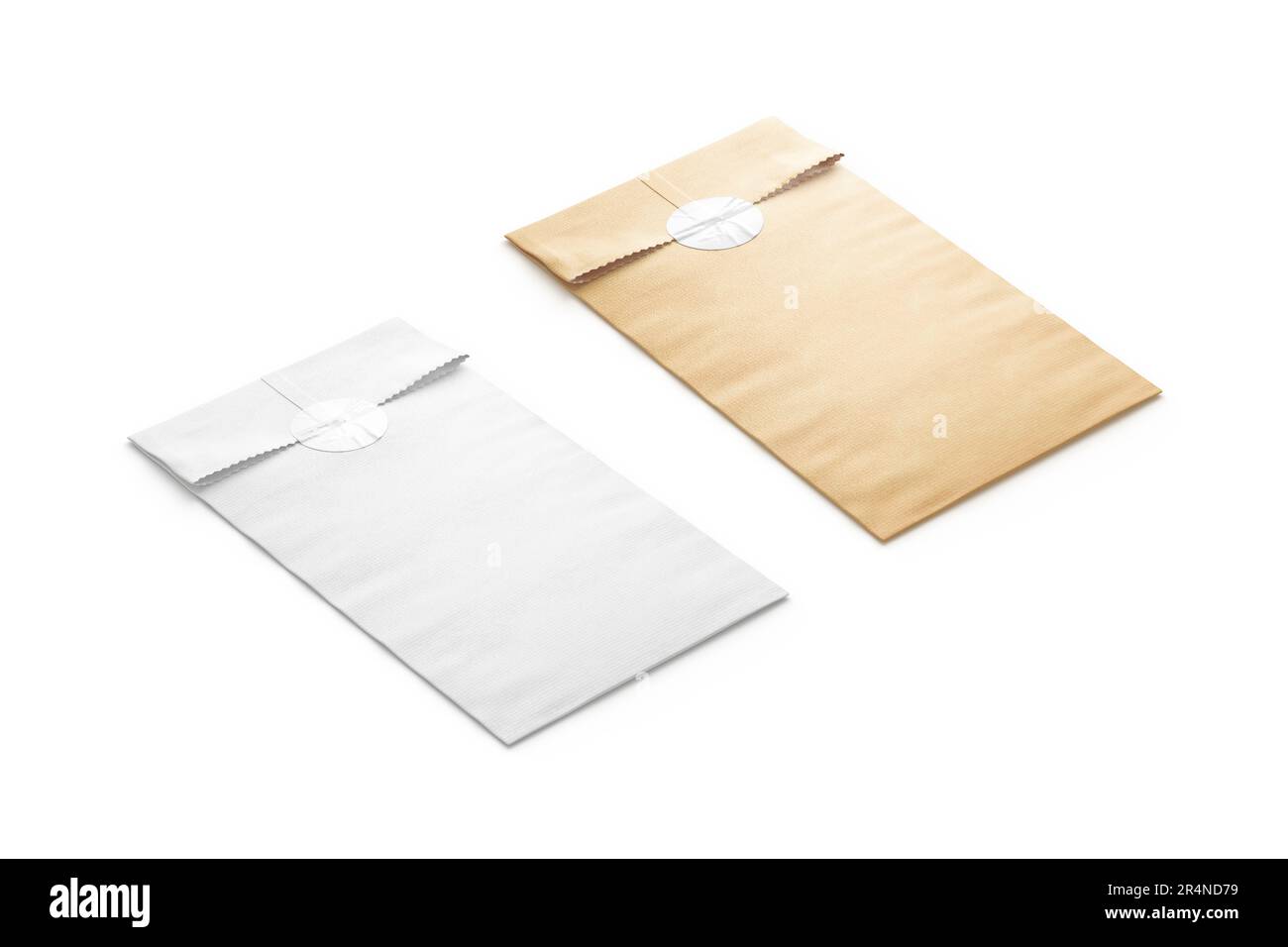 Blank white and craft rectangle paper bag with sticker mockup Stock ...