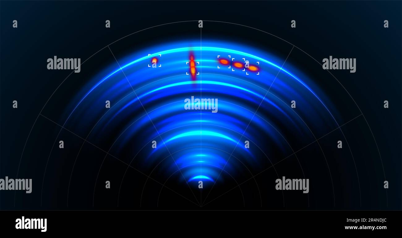 Acoustic radar. Radar hazard detection. Blue sonar waves. Sensor effect ...