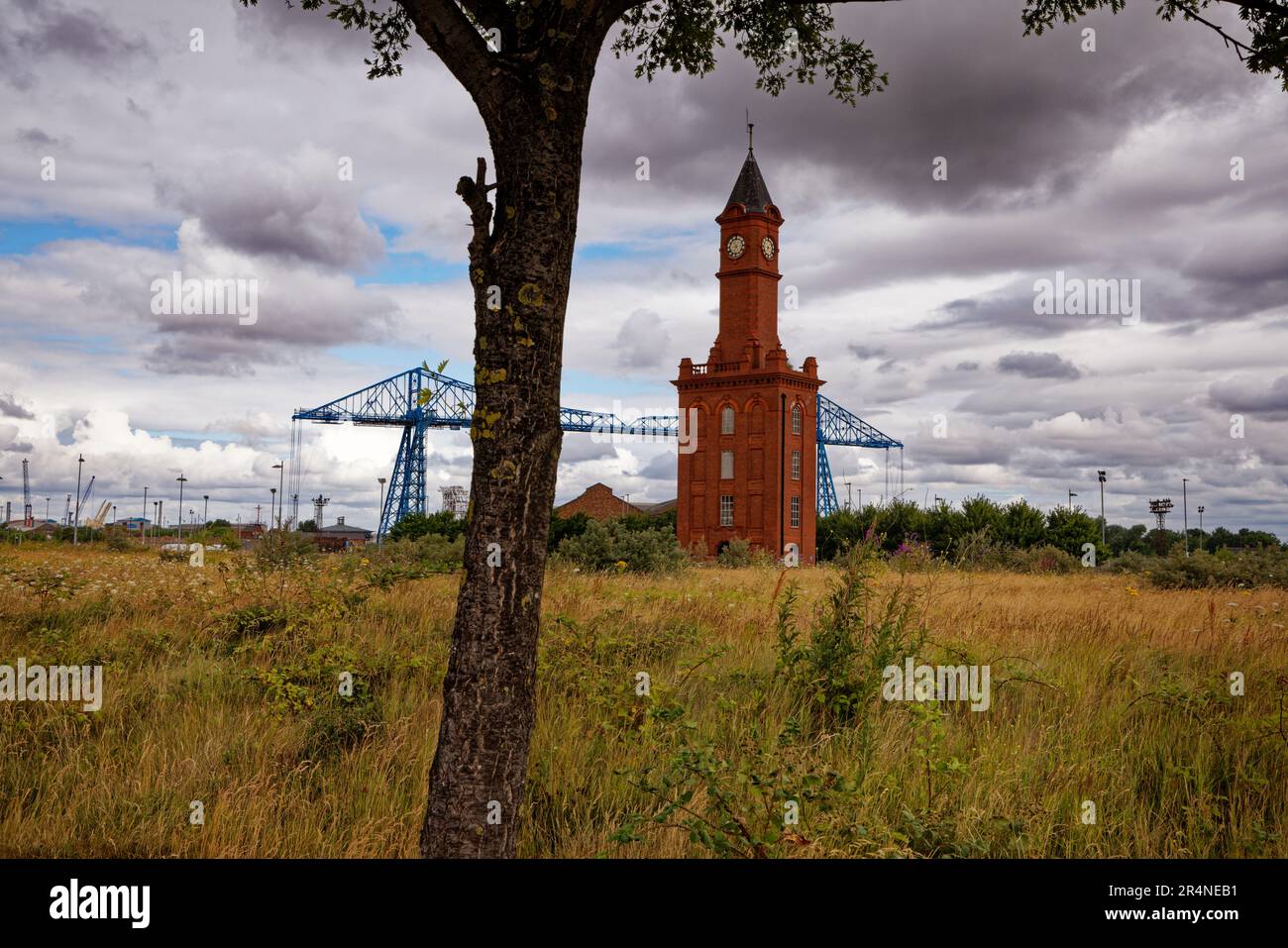 Transporter Bridge and Dock Clock Tower, Middlesbrough Stock Photo - Alamy