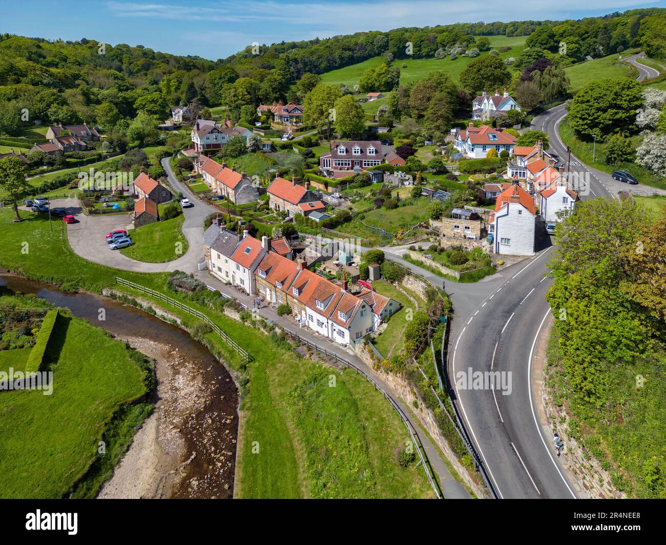 Aerial view of Sandsend Village on the North Yorkshire coast in the ...