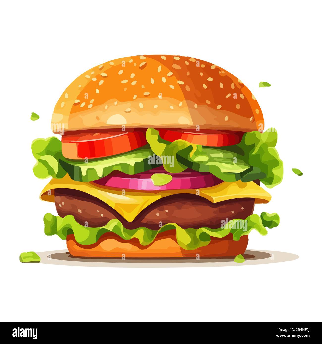 Cute burger. Image of a cheeseburger. Appetizing hamburger in flat ...