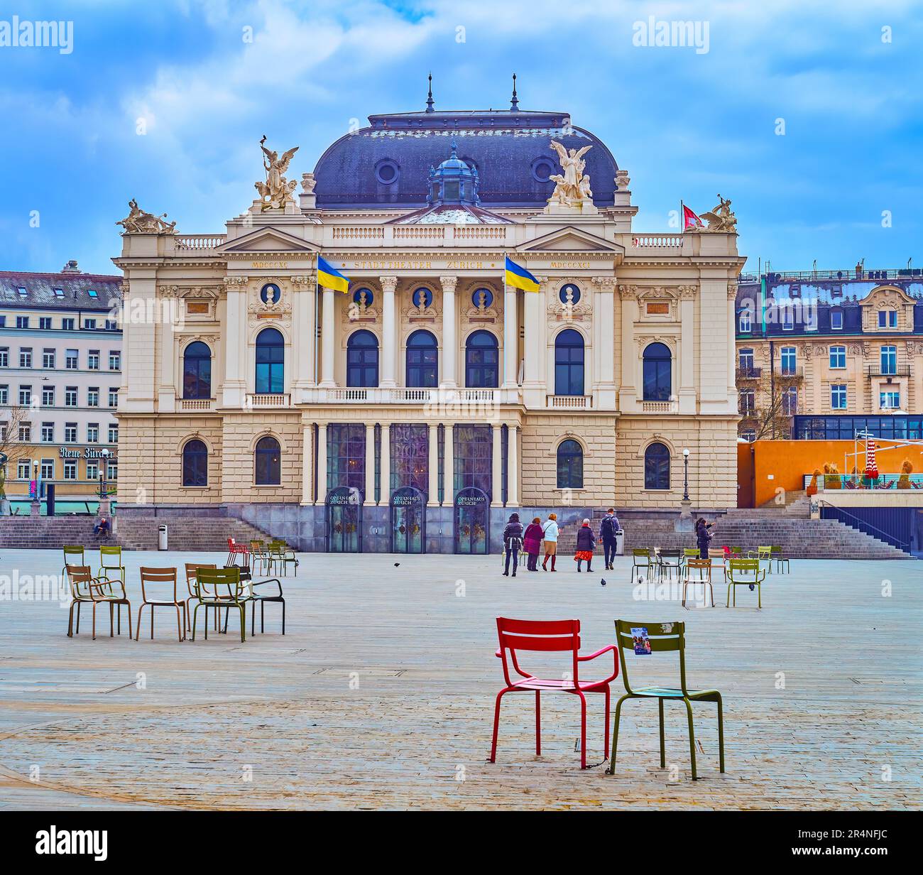 ZURICH, SWITZERLAND - APRIL 3, 2022: Sechselautenplatz square with ...