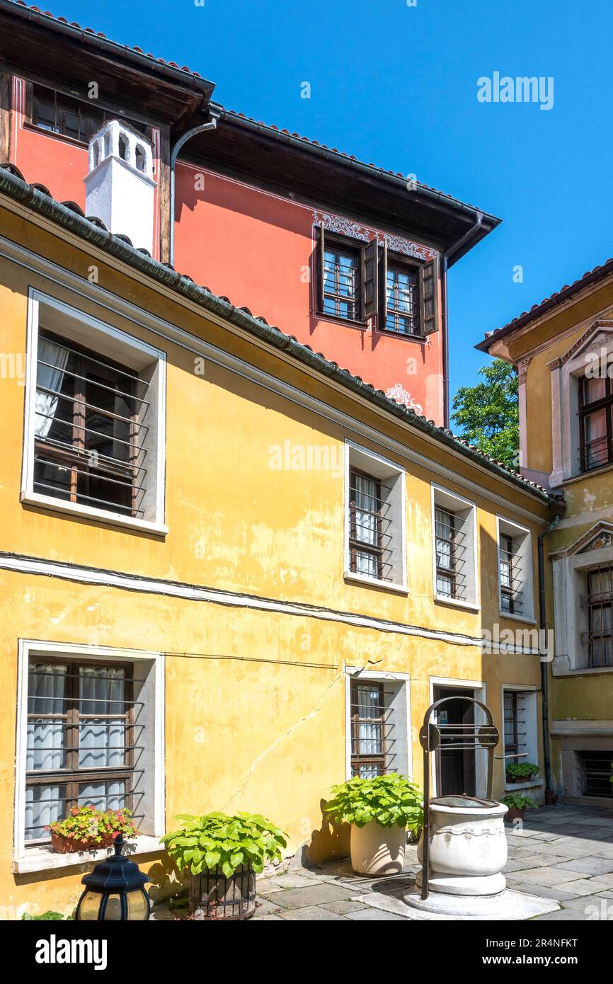 Typical street and houses at The old town of city of Plovdiv, Bulgaria ...
