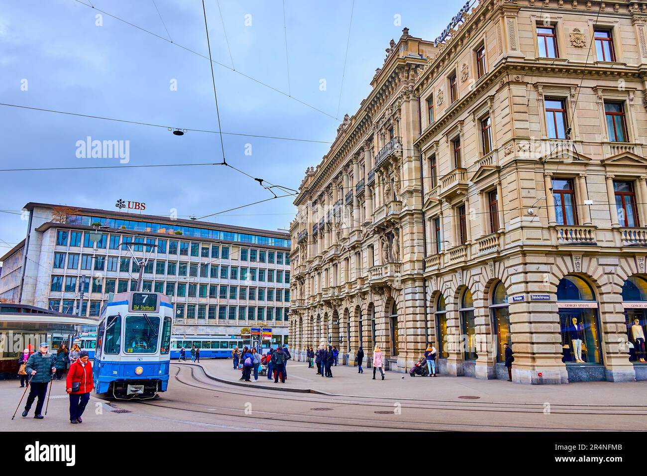 ZURICH, SWITZERLAND - APRIL 3, 2022: The tram station on Paradeplatz ...