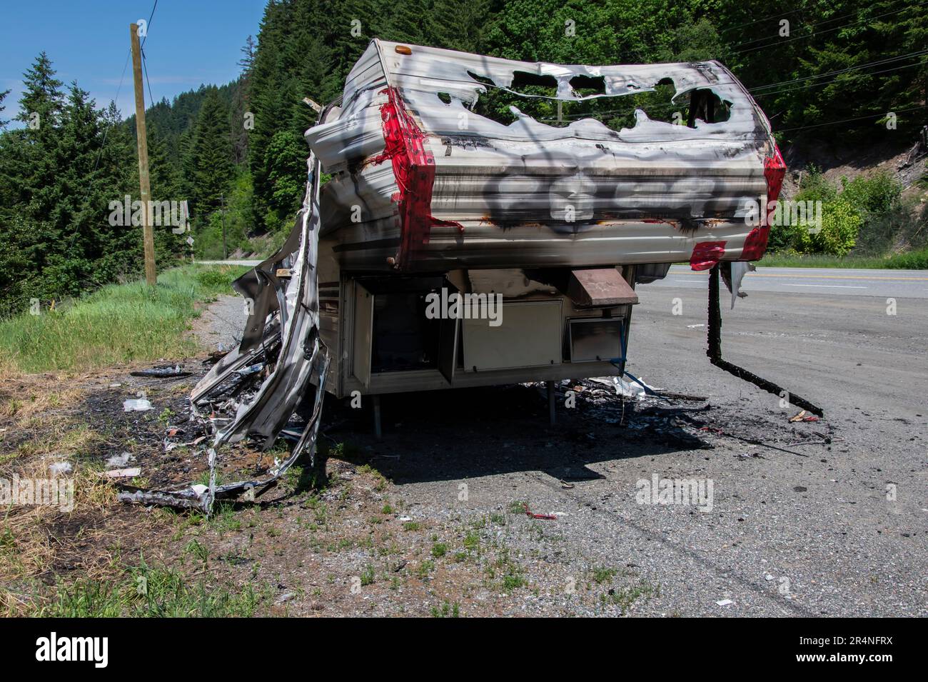 Burnt remains of an RV in Boston Bar, British Columbia, Canada Stock ...
