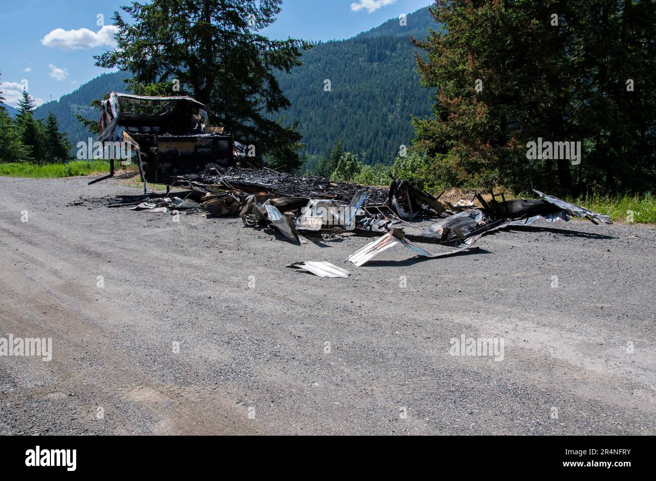 Burnt remains of an RV in Boston Bar, British Columbia, Canada Stock ...