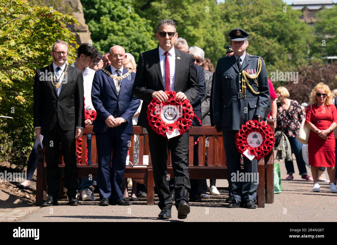 United States Consulate General Jack Hillmeyer lays a wreath during the ...