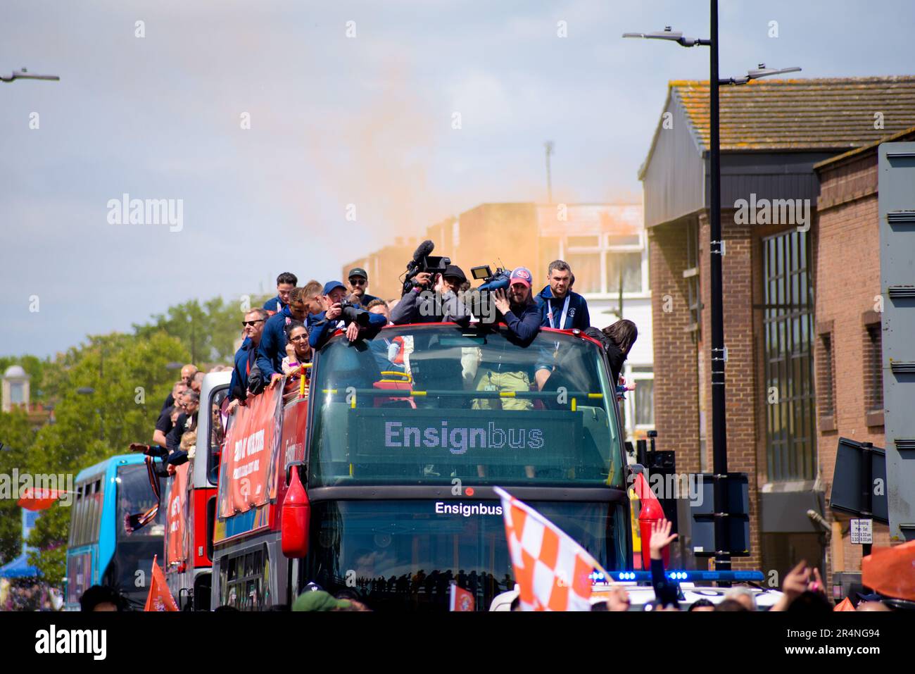 Luton, UK. 29th May, 2023. Thousands of football fans are packing the ...