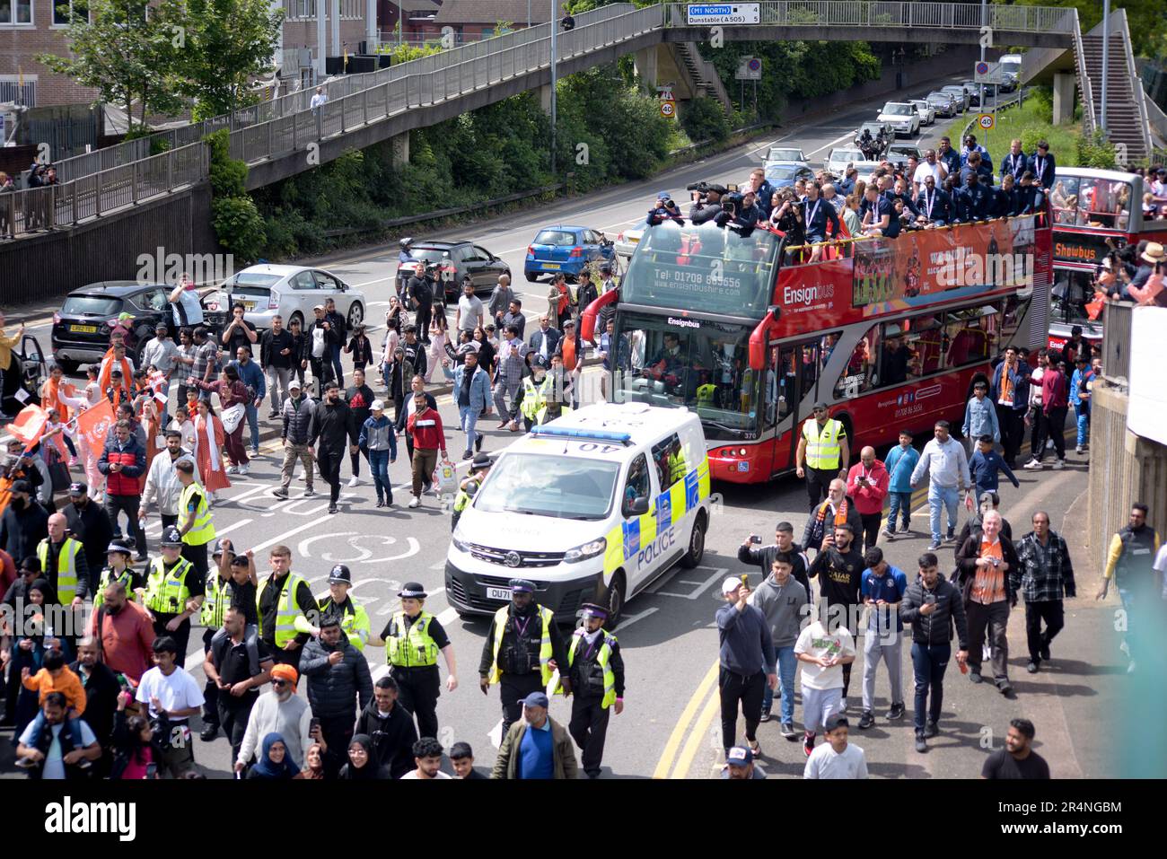 Luton, UK. 29th May, 2023. Thousands of football fans are packing the ...