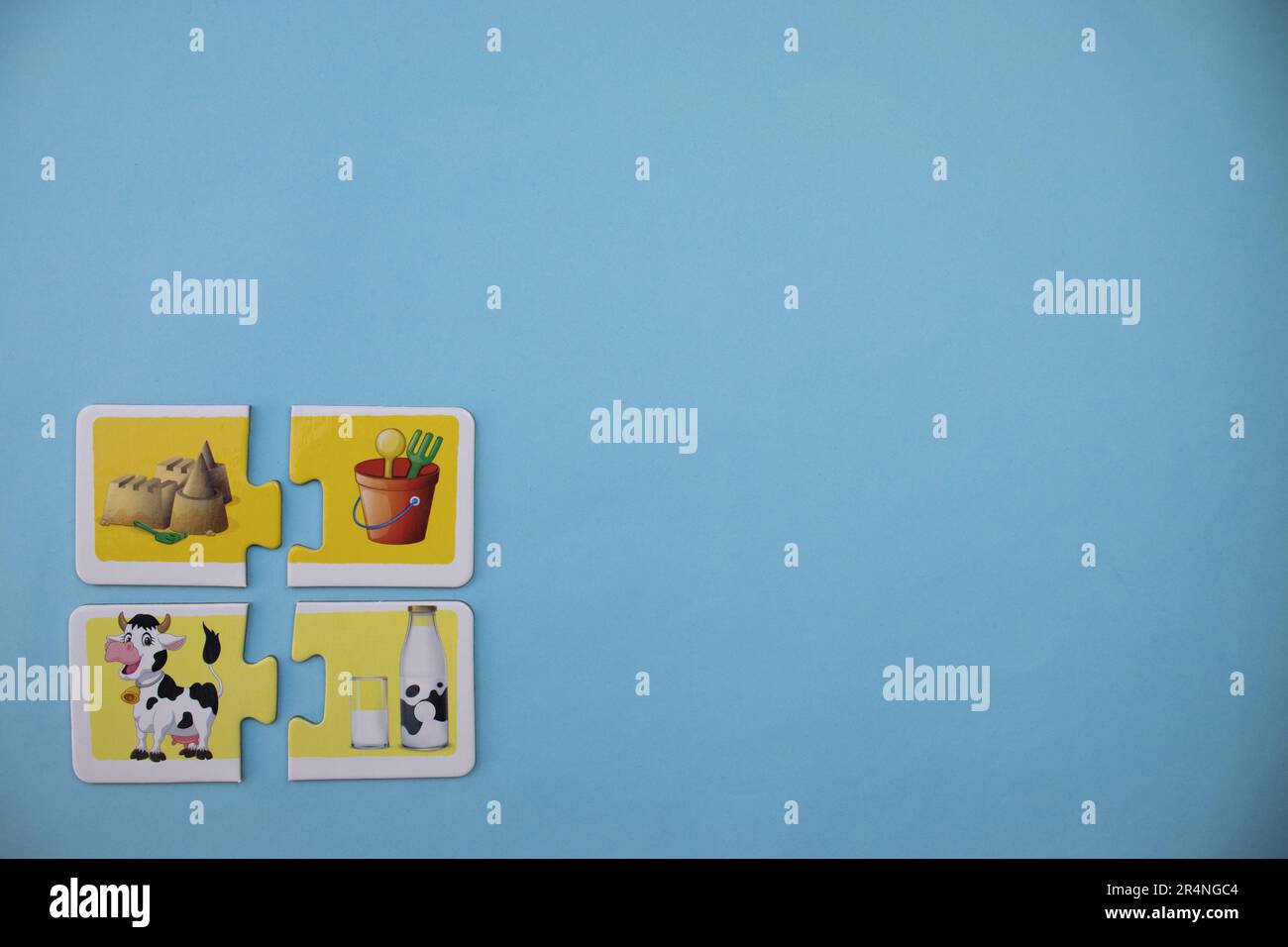 Information puzzles placed on the edge of the blue background. Cow ...